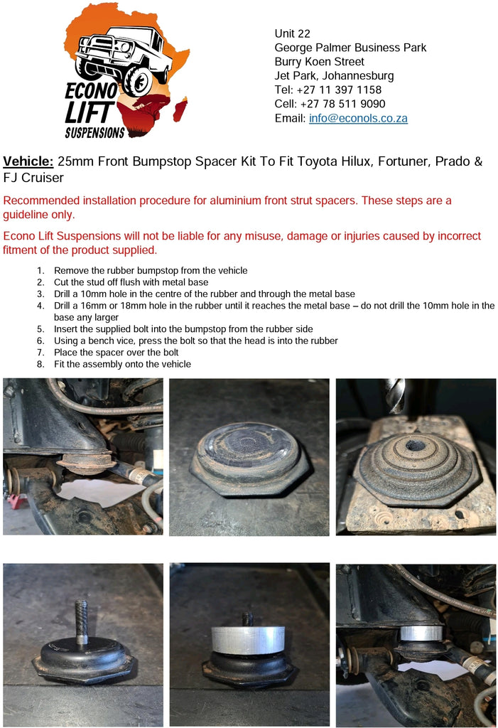 Toyota 25mm Front Bumpstop Spacer Kit – Econo Lift Suspensions