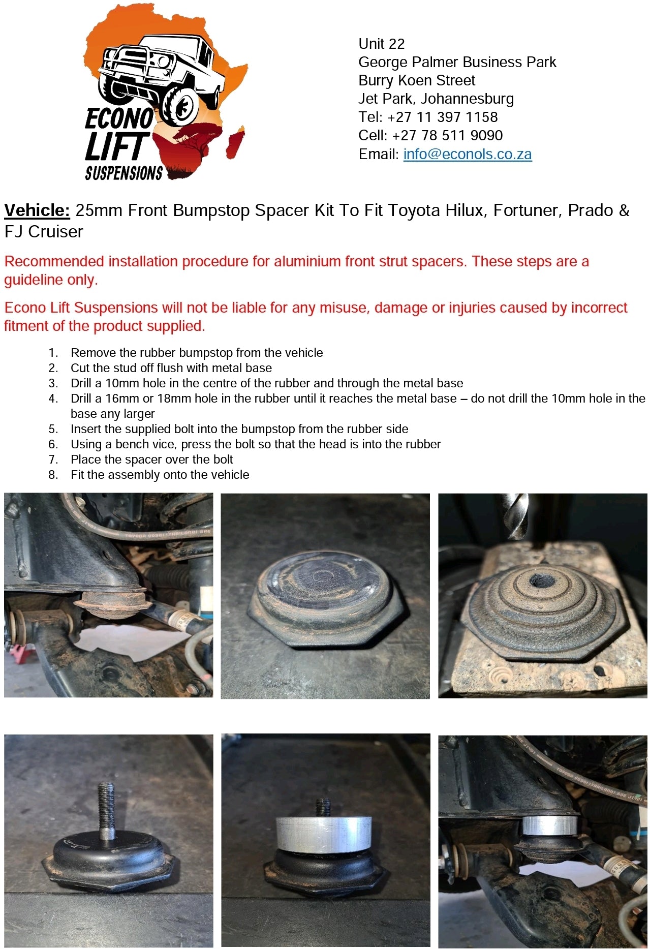 Toyota 25mm Front Bumpstop Spacer Kit – Econo Lift Suspensions